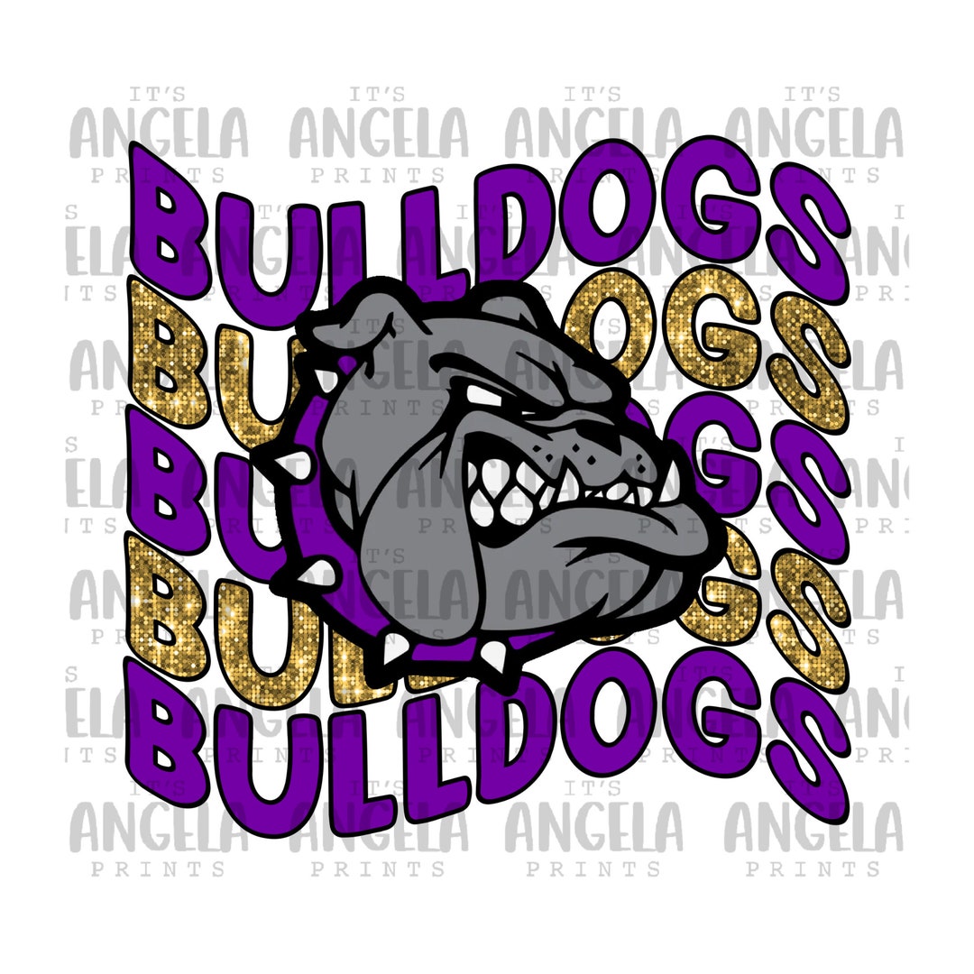 Bulldogs Purple Gold Retro Wavy Groovy School Spirit Mascot Team Mom ...