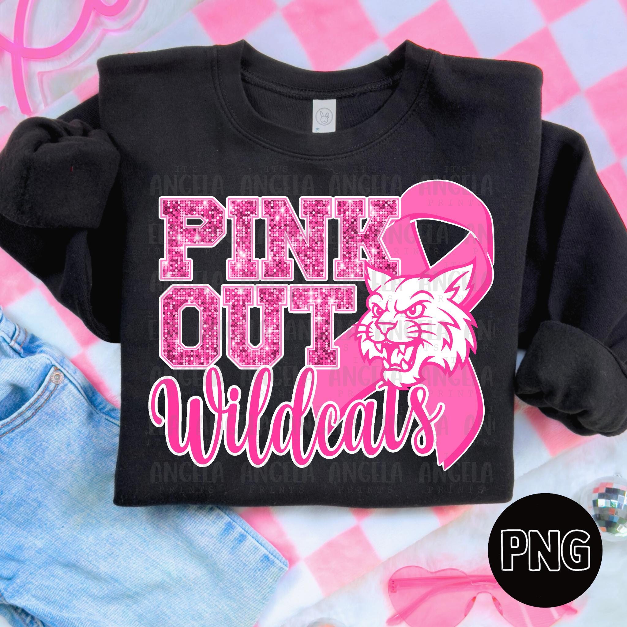 PNG Wildcats Pink Out Breast Cancer Awareness Faux Glitter Sequin Bling ...