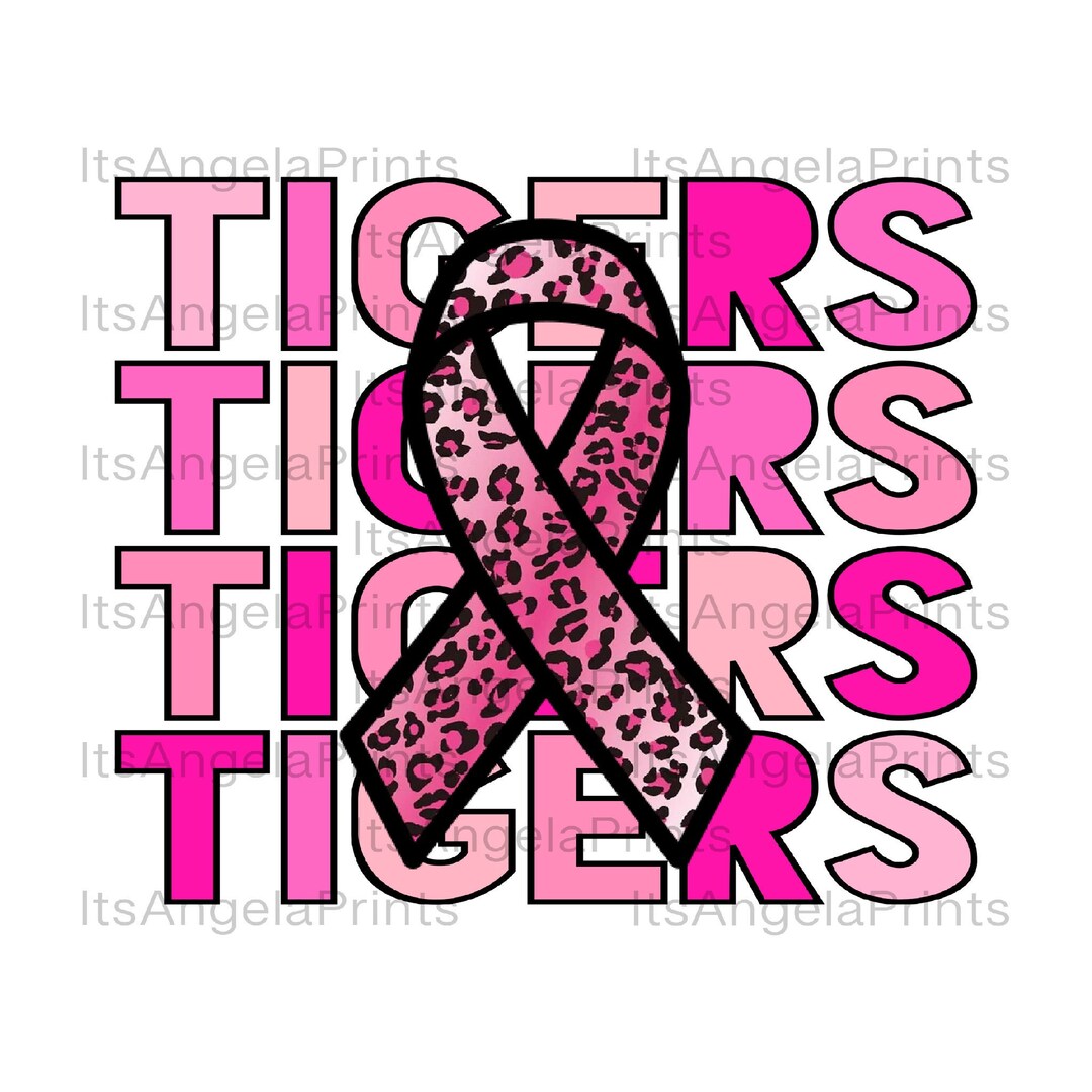 Tigers Stacked Breast Cancer Awareness Pink Out Leopard Ribbon PNG ...