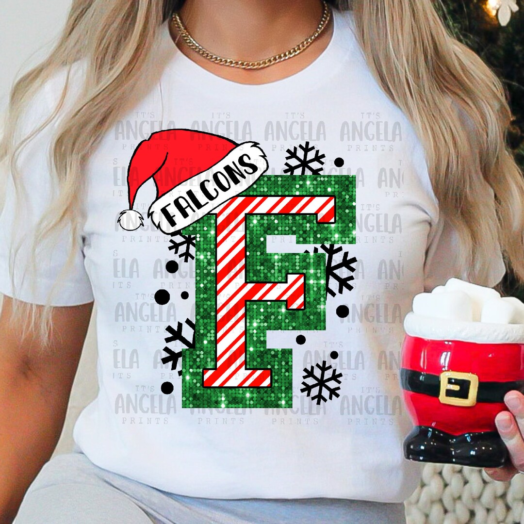 Falcons F Merry Christmas Santa Holiday Green Red Glitter Candy Cane ...