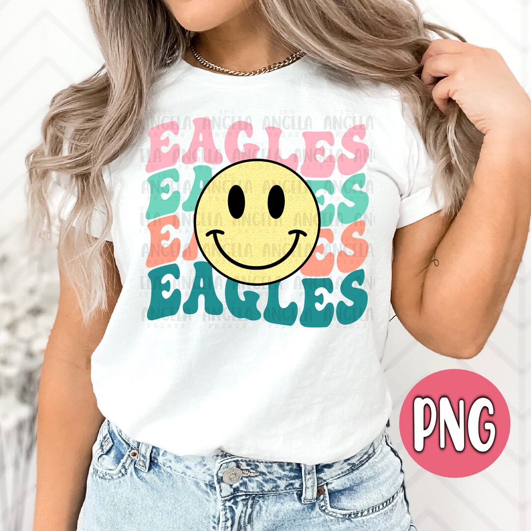 Eagles Groovy Retro Wavy Smiley Happy Face School Spirit Mascot Pride ...