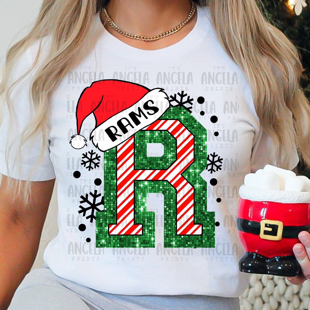 Rams R Merry Christmas Santa Holiday Green Red Glitter Candy Cane ...