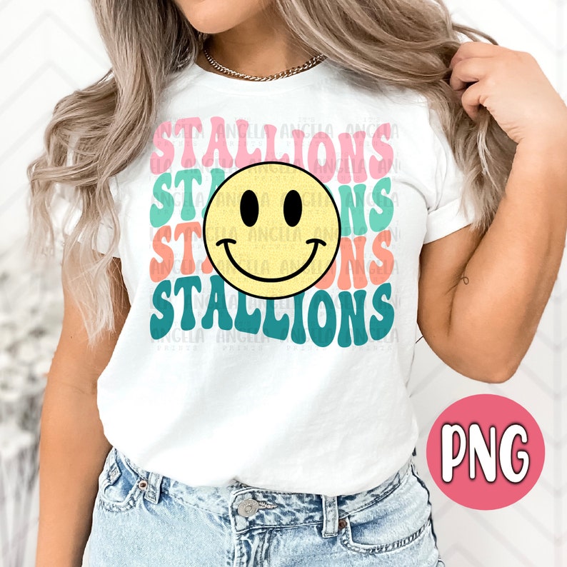 Stallions Groovy Retro Wavy Smiley Happy Face School Spirit - Etsy