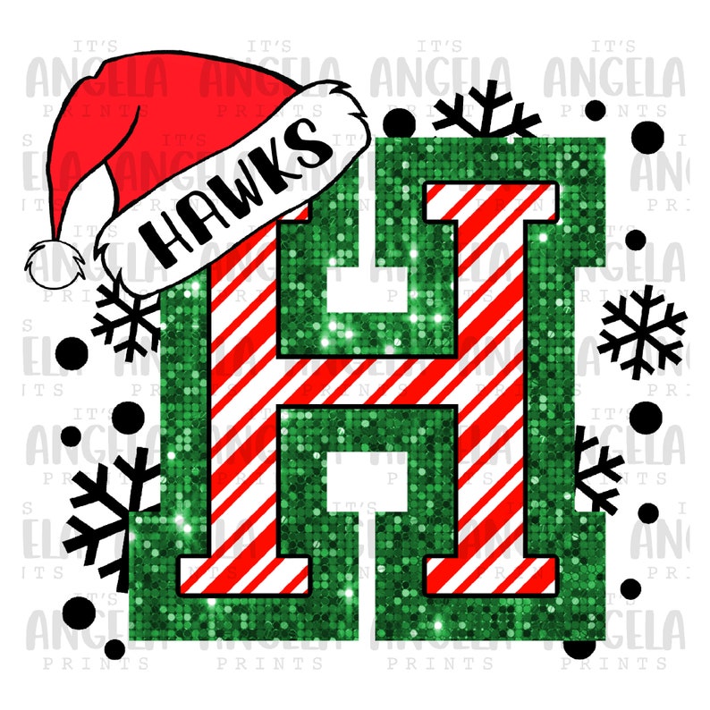 Hawks H Merry Christmas Santa Holiday Green Red Glitter Candy Cane ...