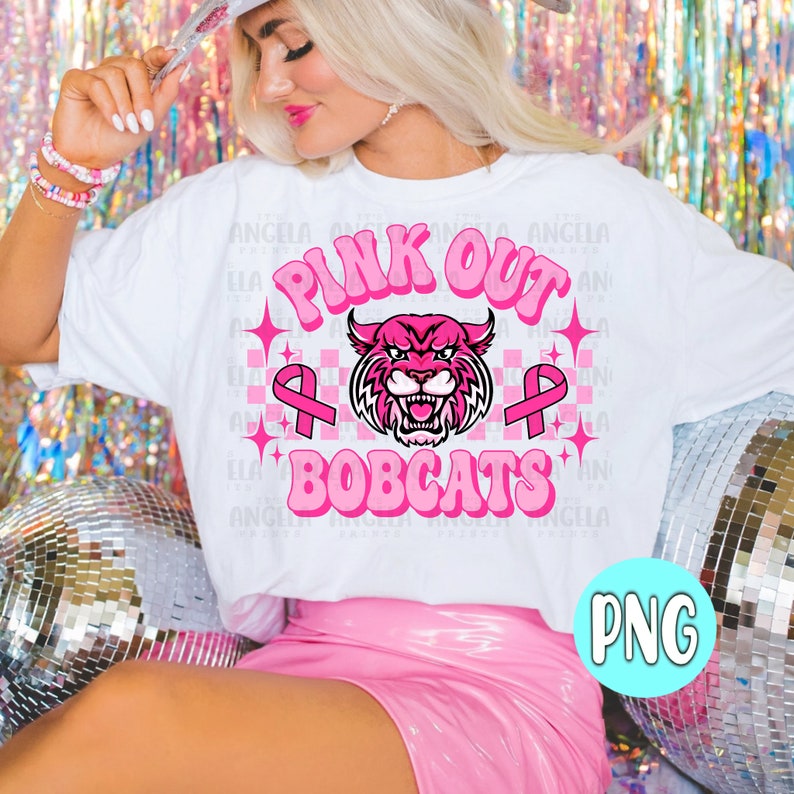 PNG Bobcats Pink Out Breast Cancer Awareness Groovy Checkered - Etsy