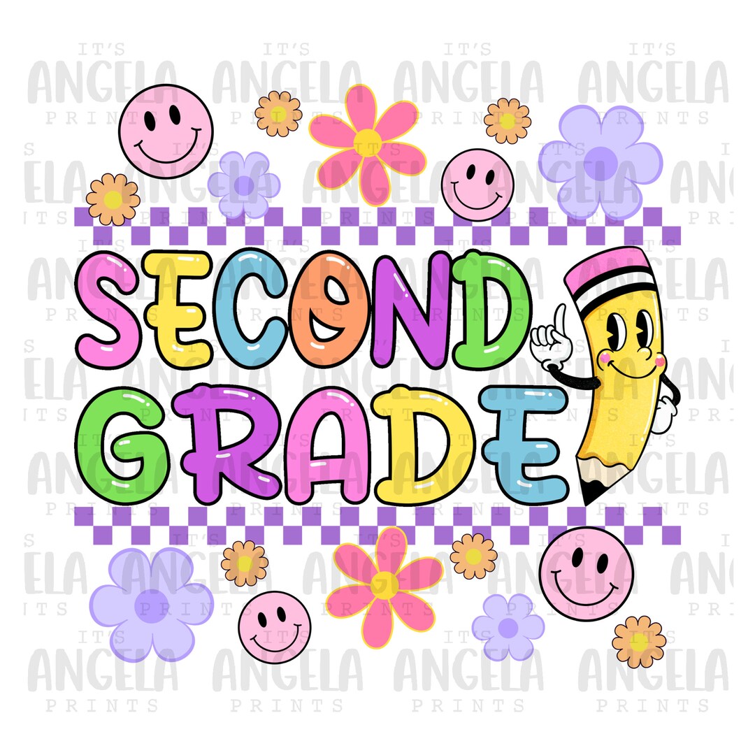 PNG 2nd Grade Second Back to School Retro Checkered Smiley Preppy ...