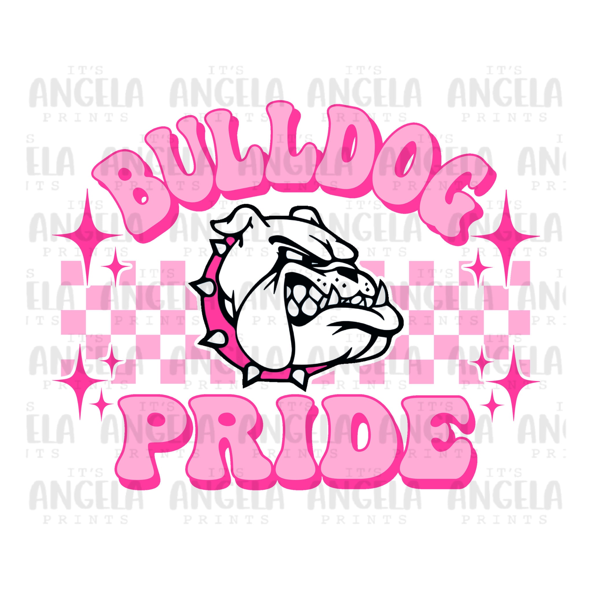 PNG Bulldog Pride Pink Groovy Checkered School Team Spirit - Etsy