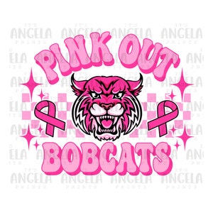 PNG Bobcats Pink Out Breast Cancer Awareness Groovy Checkered Preppy School Team Spirit Mascot ...