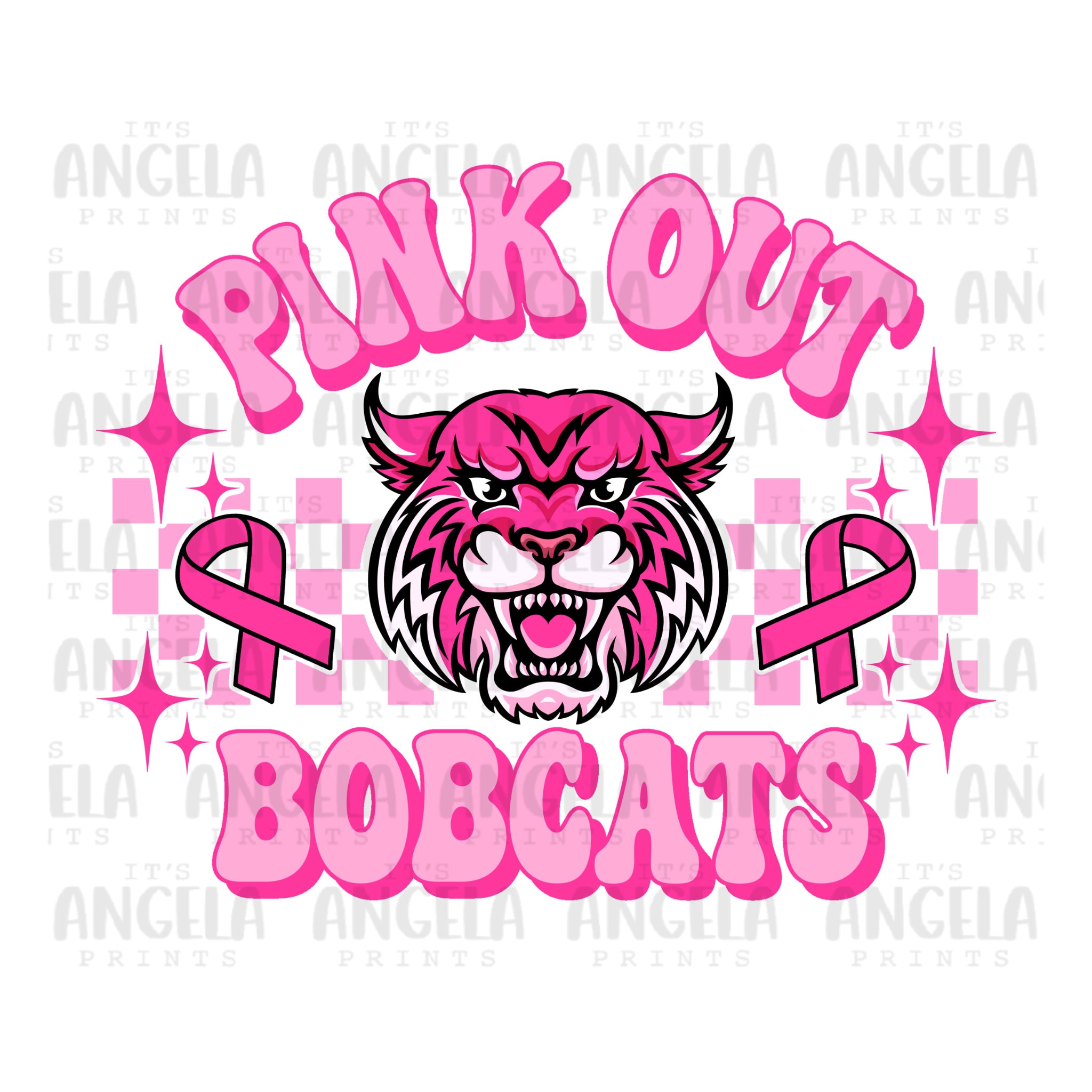 PNG Bobcats Pink Out Breast Cancer Awareness Groovy Checkered - Etsy