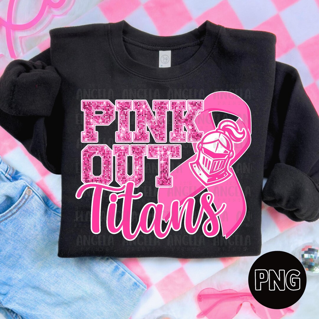 PNG Titans Pink Out Breast Cancer Awareness Faux Glitter Sequin Bling School Team Spirit Mascot ...