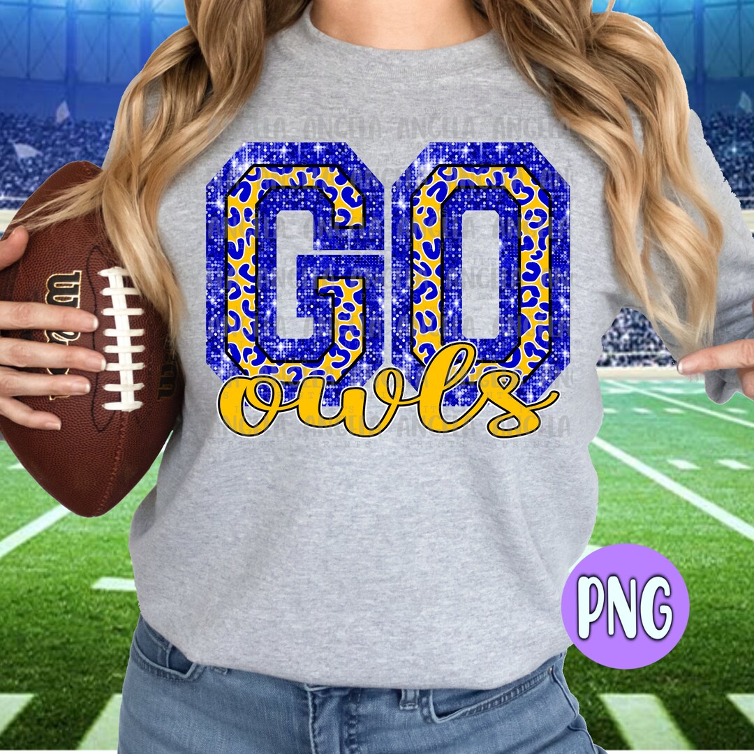 PNG GO Owls Blue Yellow Gold Leopard Glitter School Spirit Custom Team ...