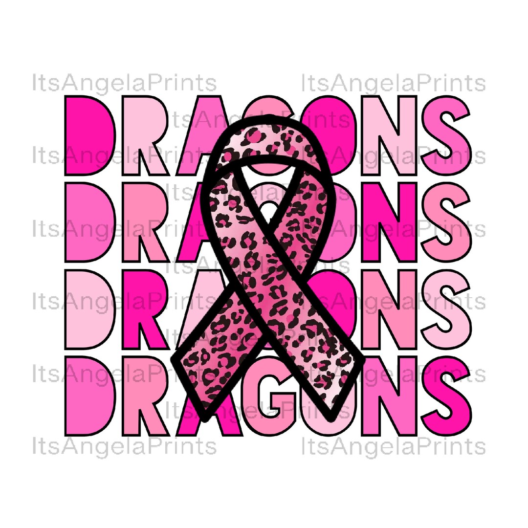 Dragons Stacked Breast Cancer Awareness Pink Leopard Ribbon PNG ...