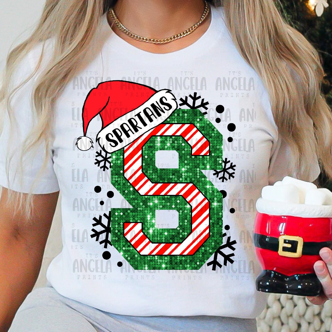 Spartans S Merry Christmas Santa Holiday Green Red Glitter Teacher ...