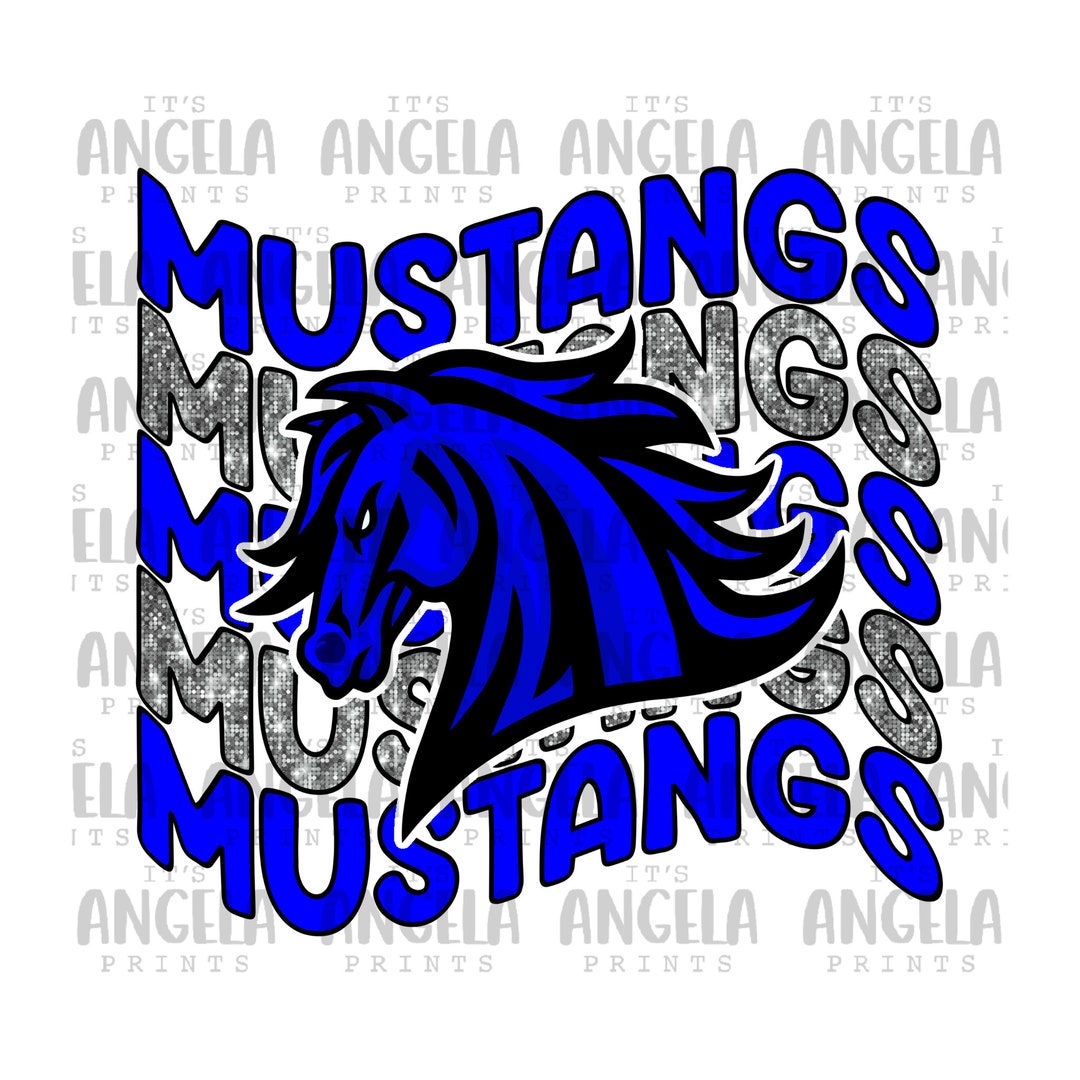 Mustangs Blue Retro Wavy Groovy School Spirit Team Mom Pride Football ...