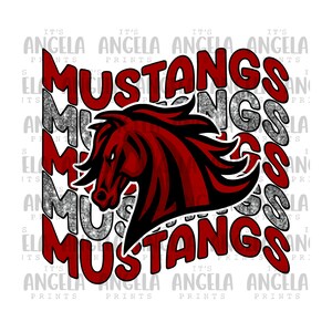 Mustangs Maroon Retro Wavy Groovy School Spirit Team Mom Pride Football ...