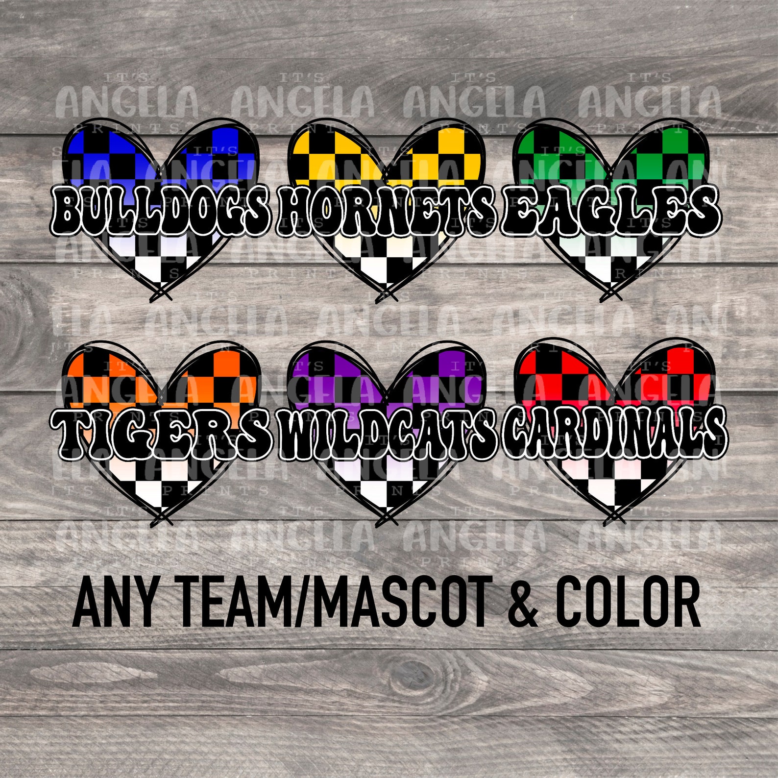 Custom Mascot Team Color Checkered Heart Retro Groovy Game Day - Etsy