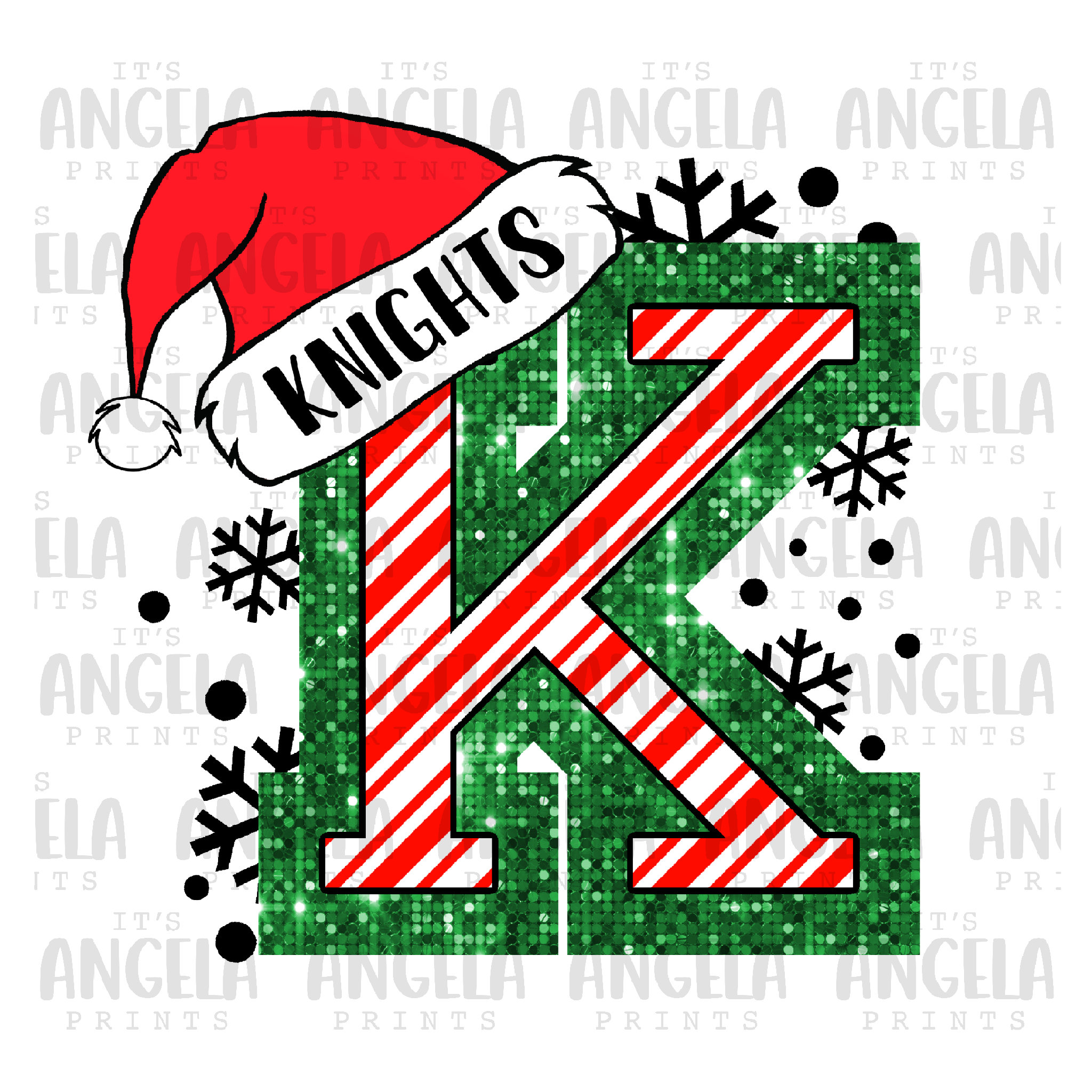 Knights K Merry Christmas Santa Holiday Green Red Glitter Candy Cane ...
