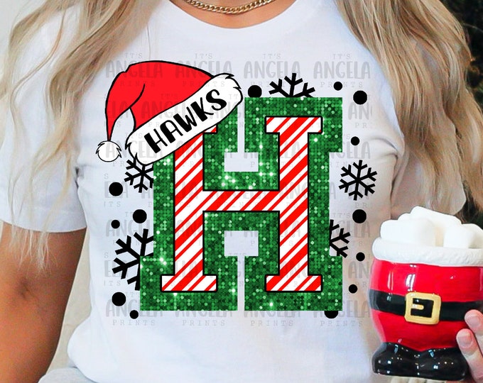 Hawks H Merry Christmas Santa Holiday Green Red Glitter Candy Cane ...