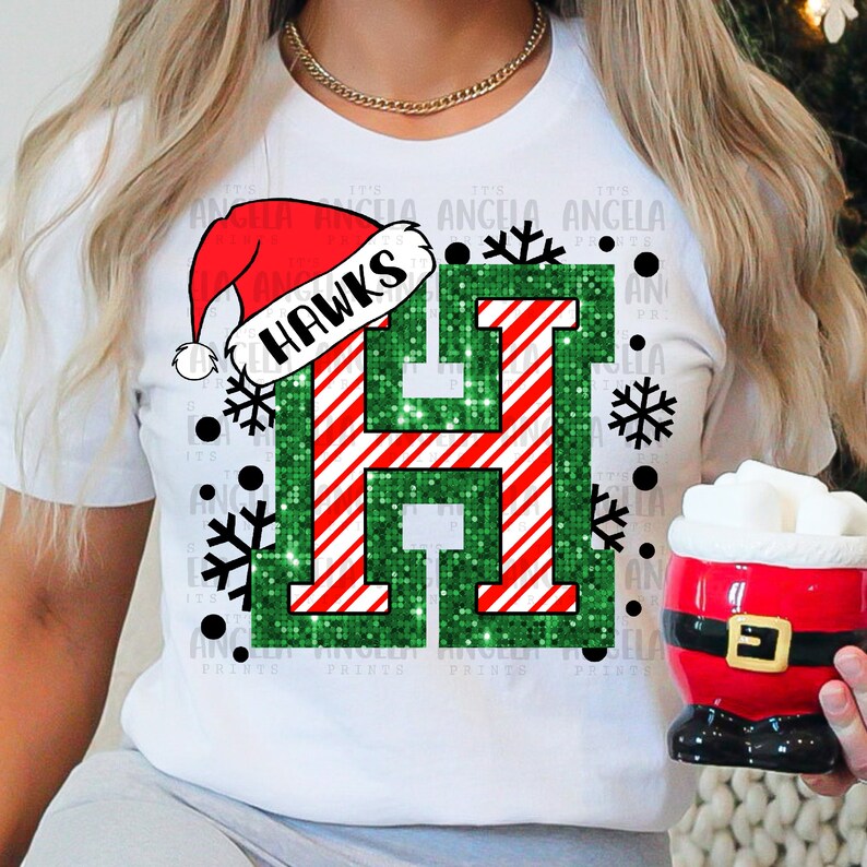 Hawks H Merry Christmas Santa Holiday Green Red Glitter Candy Cane ...