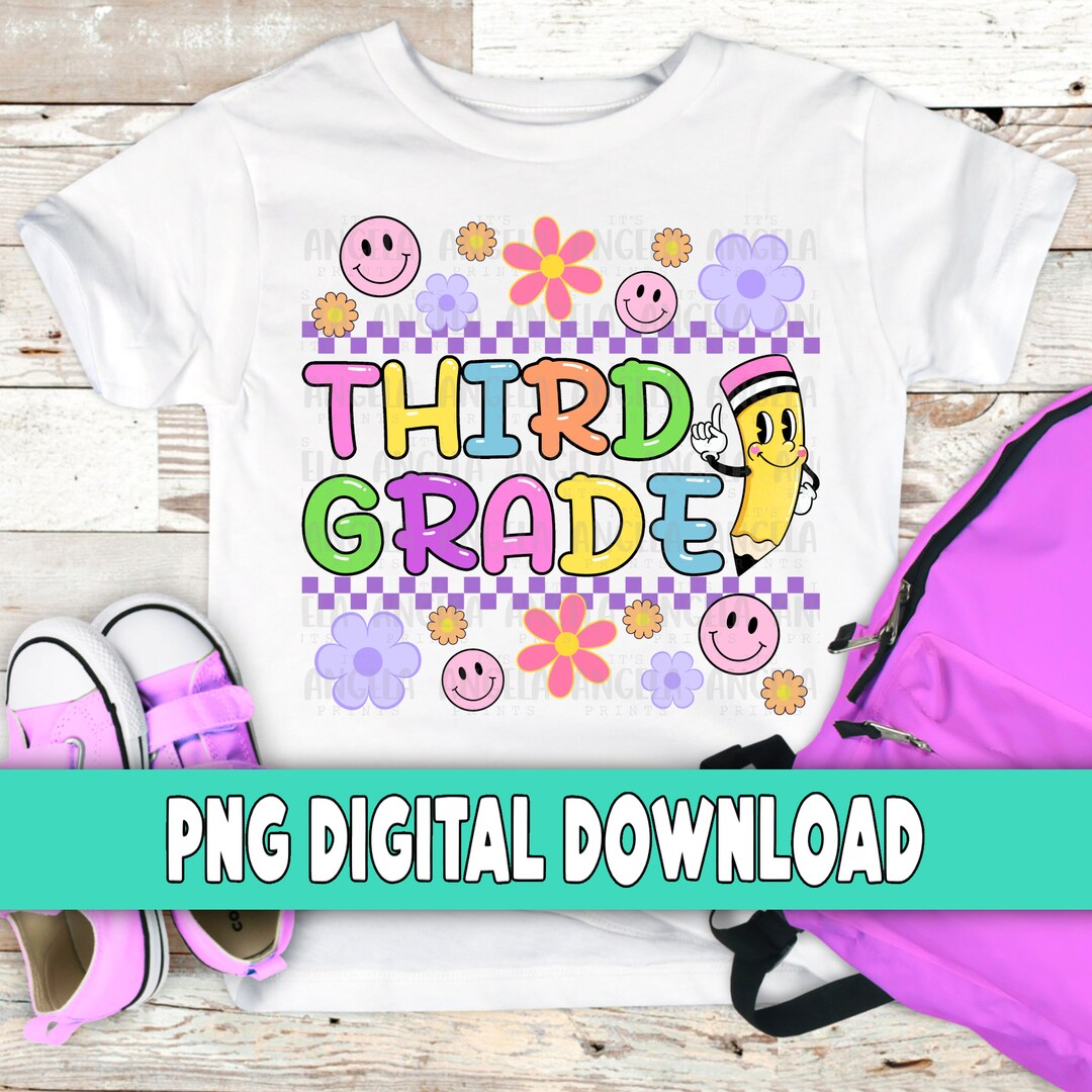 PNG 3rd Grade Third Back to School Retro Checkered Smiley Preppy Groovy ...