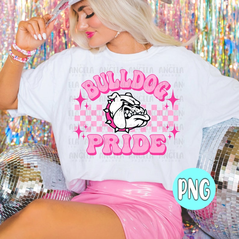 PNG Bulldog Pride Pink Groovy Checkered School Team Spirit - Etsy