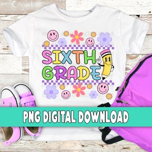 PNG 6th Grade Sixth Back to School Retro Checkered Smiley Preppy Groovy ...
