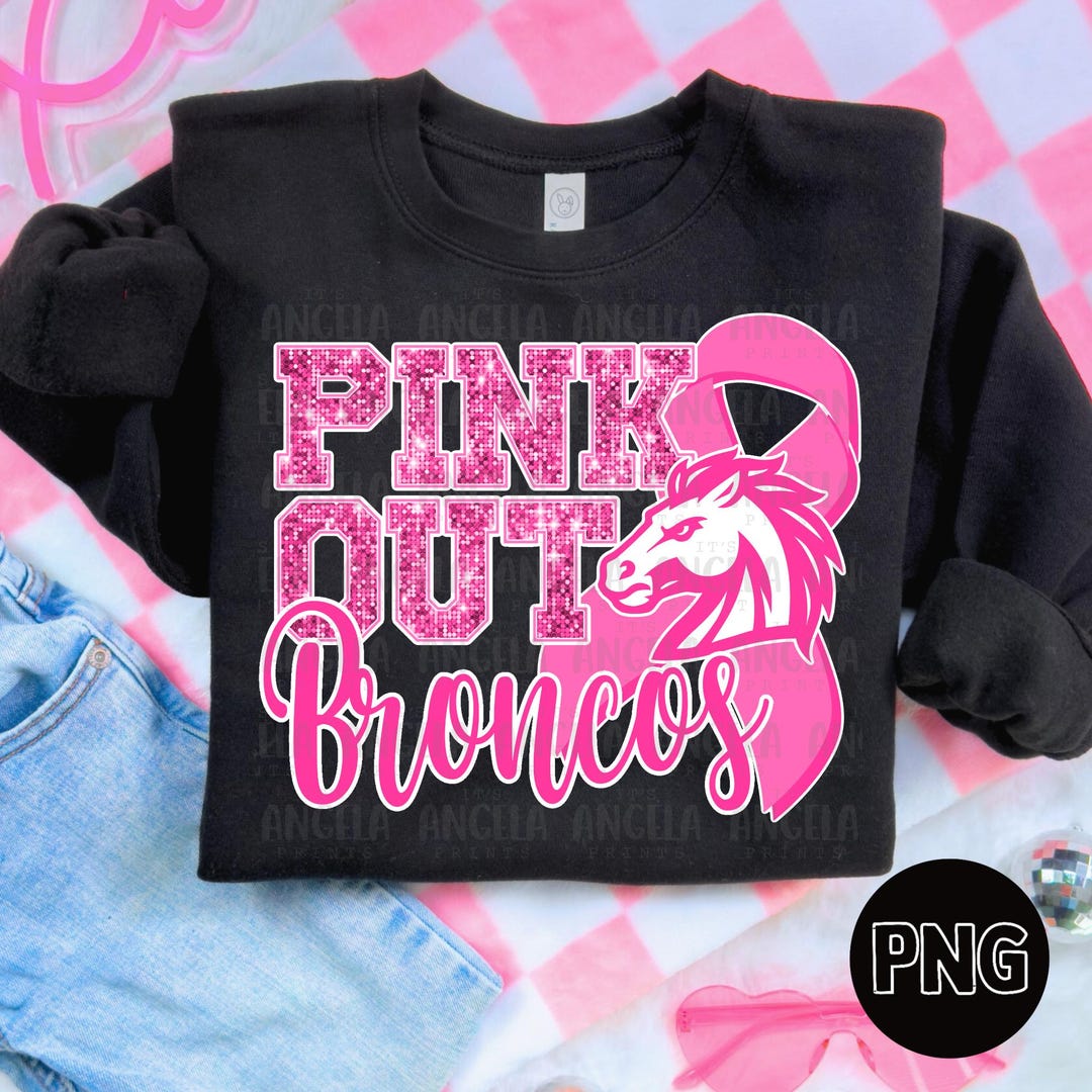 PNG Broncos Pink Out Breast Cancer Awareness Faux Glitter Sequin Bling ...