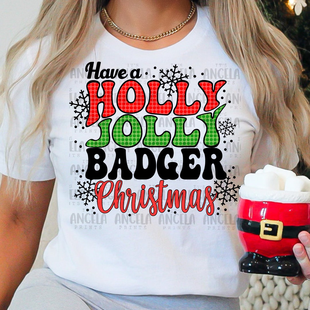 Badgers Holly Jolly Christmas Holiday Red Green Santa Snowflake Mascot ...