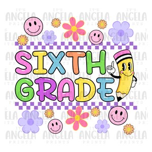 PNG 6th Grade Sixth Back to School Retro Checkered Smiley Preppy Groovy ...
