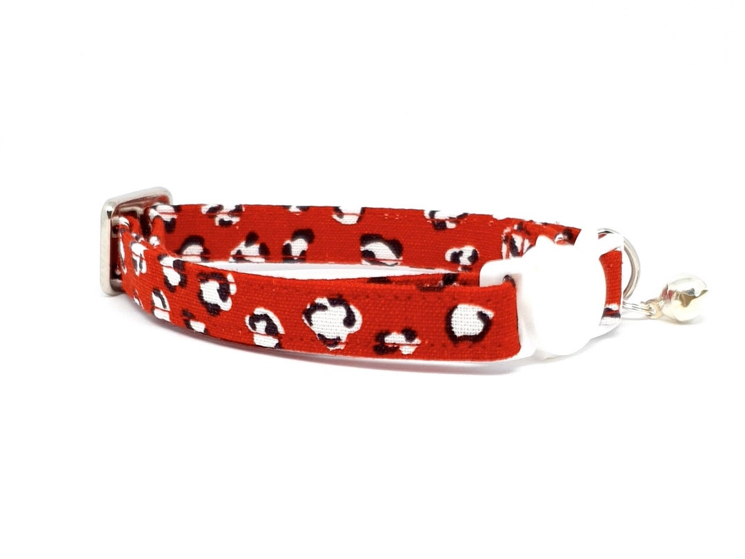 Red Leopard Print Cat Collar Linen Cotton, Printed Cat Collar, Kitten ...