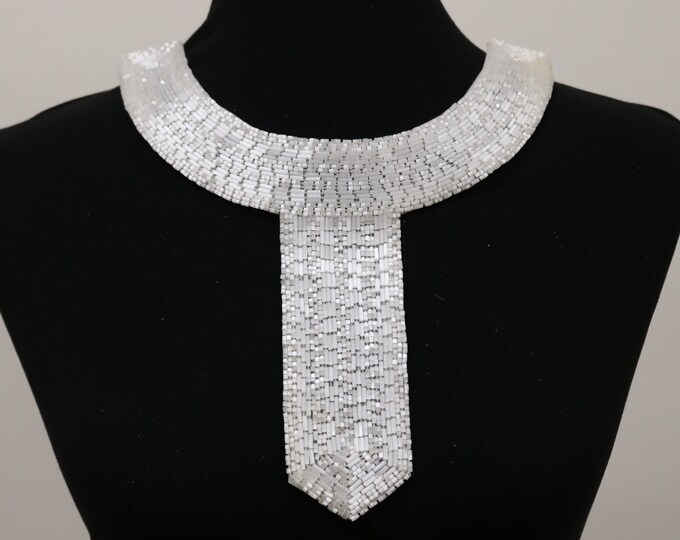 Vintage White Cream Beaded Sew-on Collar, Bridal Collar Neckline ...