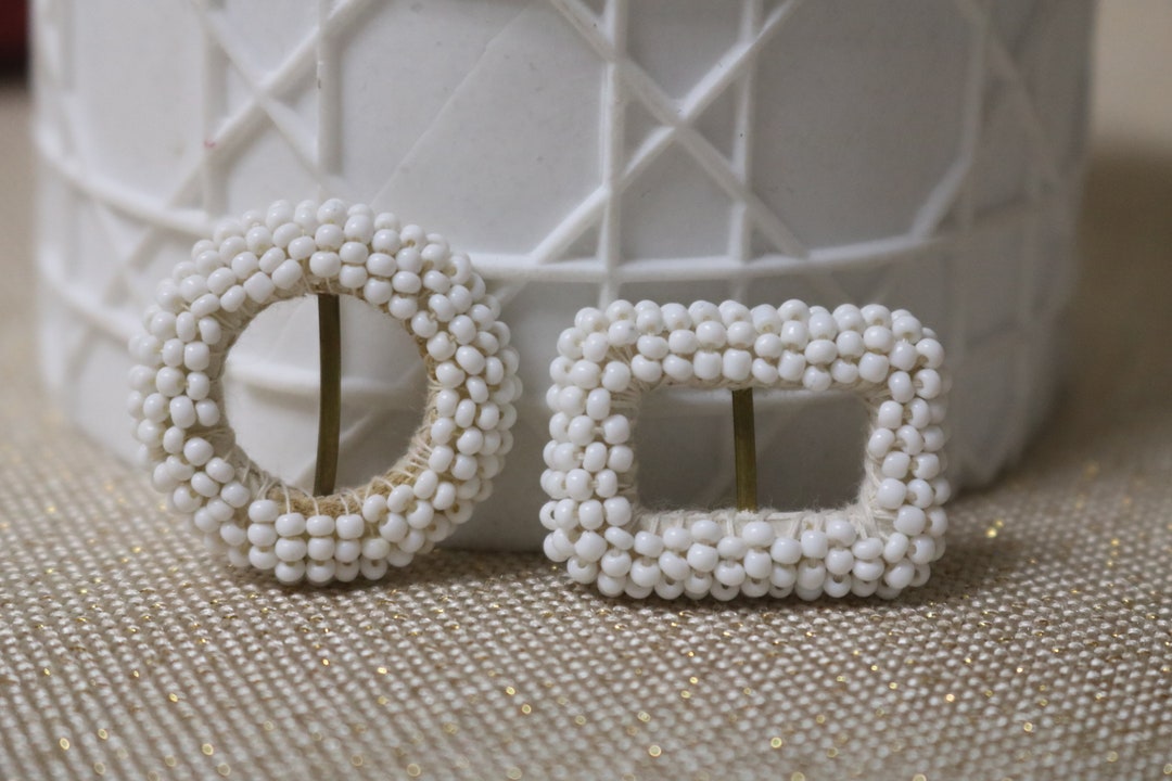 Cream Beaded Small Buckle , White Square Buckle , White Circle Buckle ...