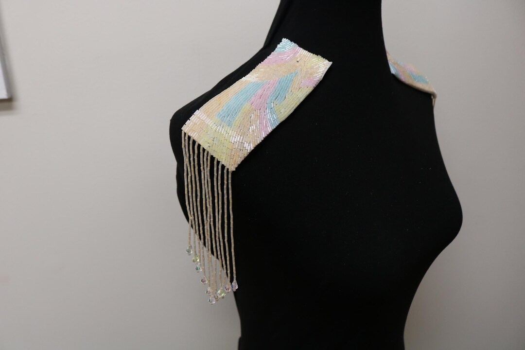Beaded Fringes Epaulet Applique, Beaded Sequin Epaulet, Pink Yellow ...