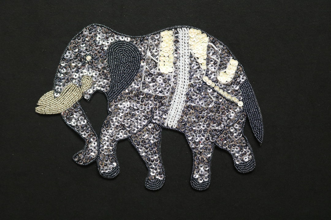 Huge Elephant Applique Patch, Beaded Sequin Elephant Patch Applique ...