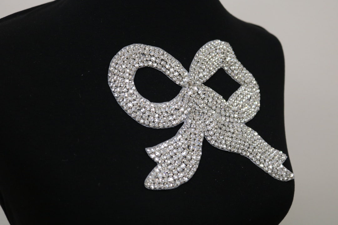 Large Rhinestone Bow Applique, Bow Patch Applique, Rhinestone Bow ...