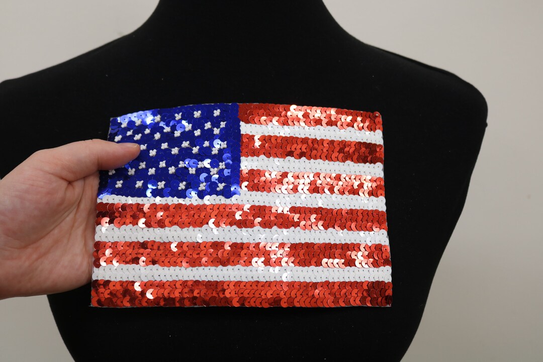 American Flag Patch, USA Sequin Flag Applique Patch, Military Veteran Election Patch, Patriotic ...