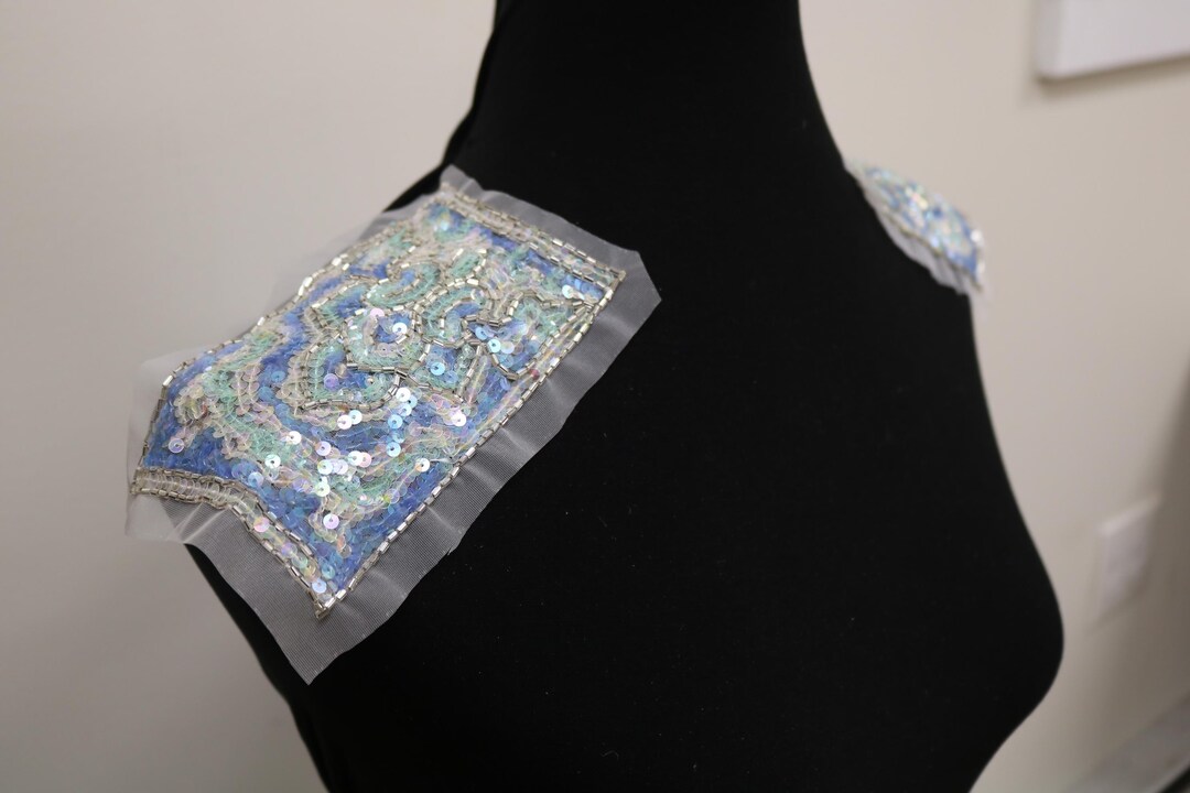 Sequin Epaulet Applique, Beaded Sequin Epaulet, Light Blue Epaulet ...