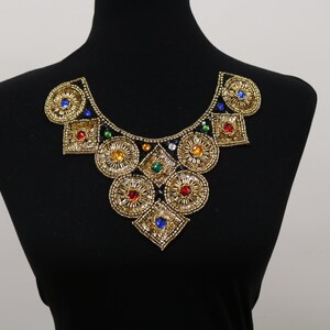 Gold Multicolor Sequin Beaded Rhinestone Sew-on Collar, Collar Applique ...