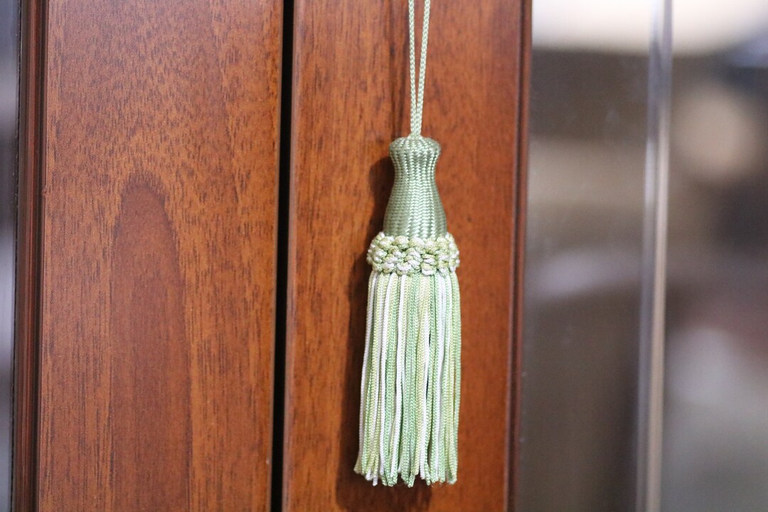 Vintage Small Green Cream Key Tassel . Small Green Tassel , Light Green ...
