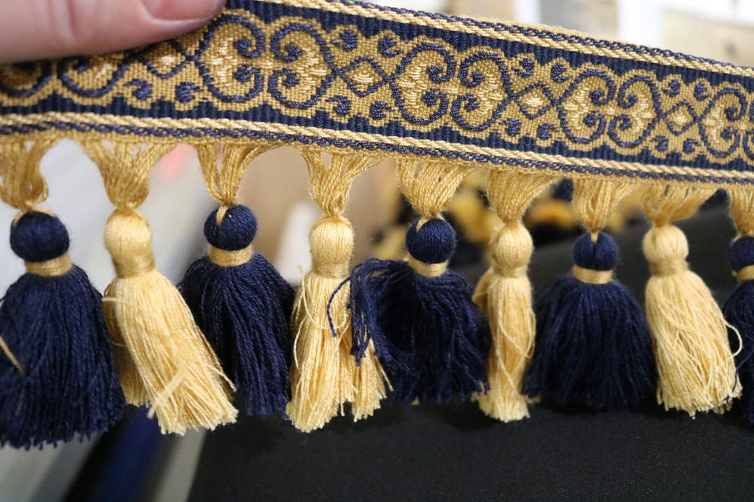 Vintage Yellow Navy Tassel Trim / by the Yard / Home Decor / Fringe ...