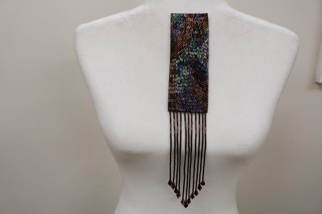 Beaded Fringes Epaulet Applique, Beaded Sequin Epaulet, Brown Multi ...
