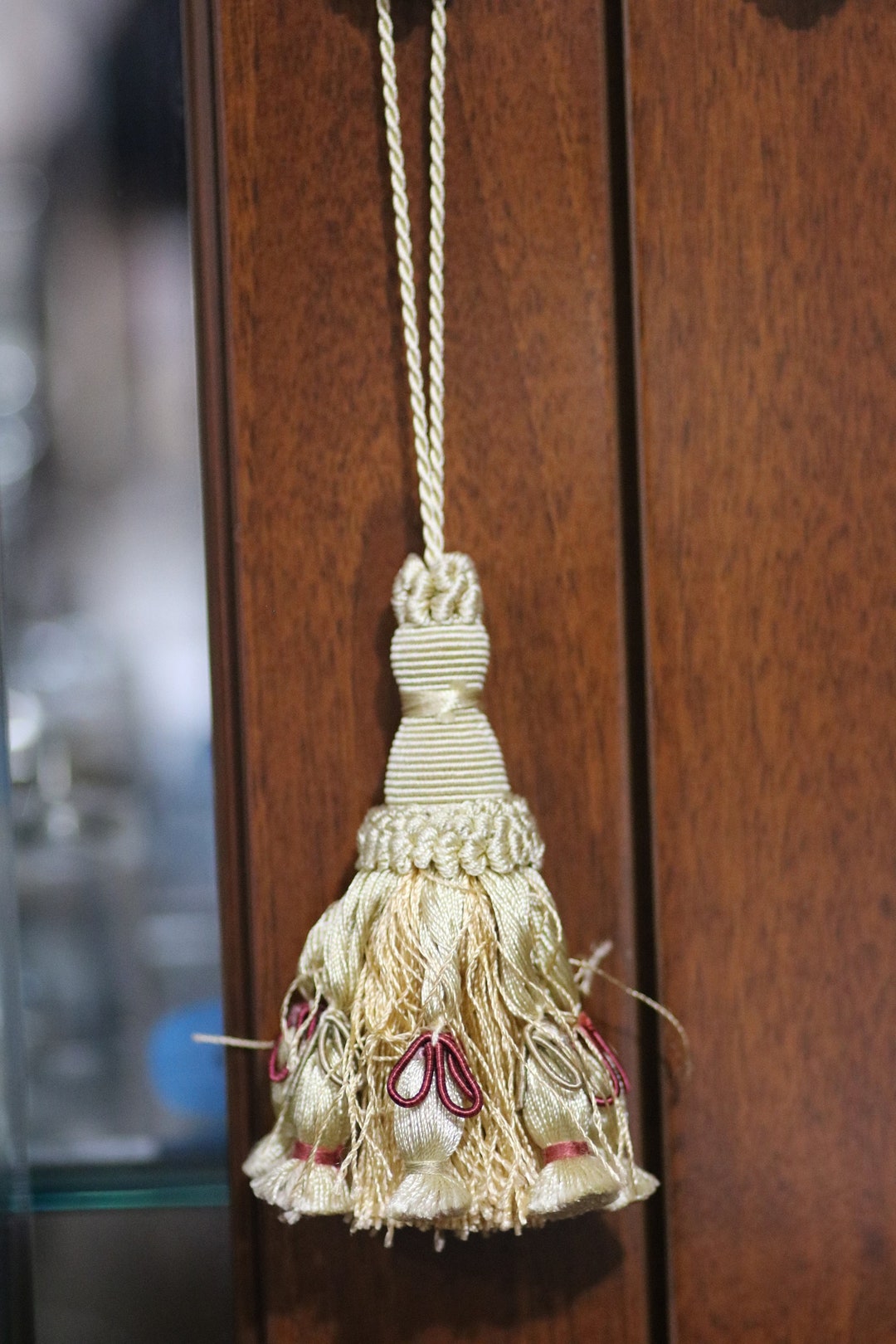Vintage European Key Tassel , Cream Gold Burgundy Key Tassel , Cream ...