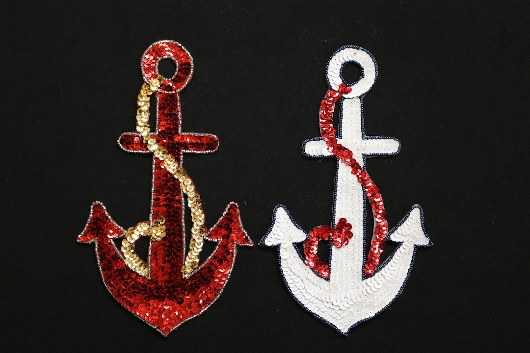 Sequin Anchor Patch, Large Sequin Anchor Patch Applique, White Anchor ...