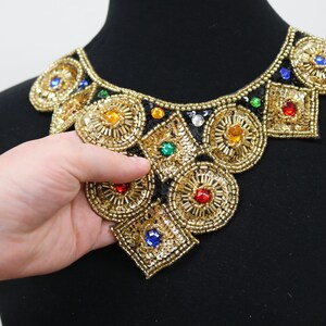 Gold Multicolor Sequin Beaded Rhinestone Sew-on Collar, Collar Applique ...
