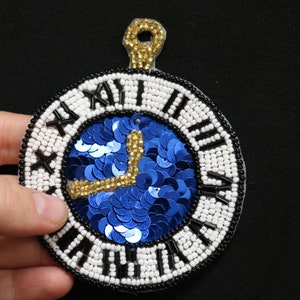 Clock Applique Patch, Beaded Sequin Clock Patch Applique, Blue White ...
