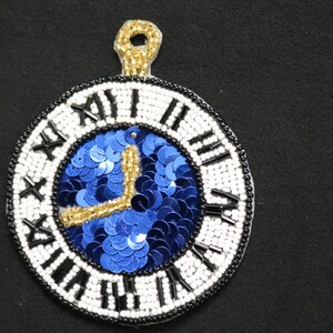 Clock Applique Patch, Beaded Sequin Clock Patch Applique, Blue White ...