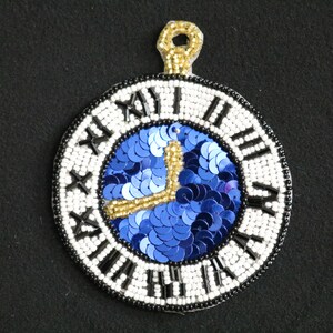 Clock Applique Patch, Beaded Sequin Clock Patch Applique, Blue White ...