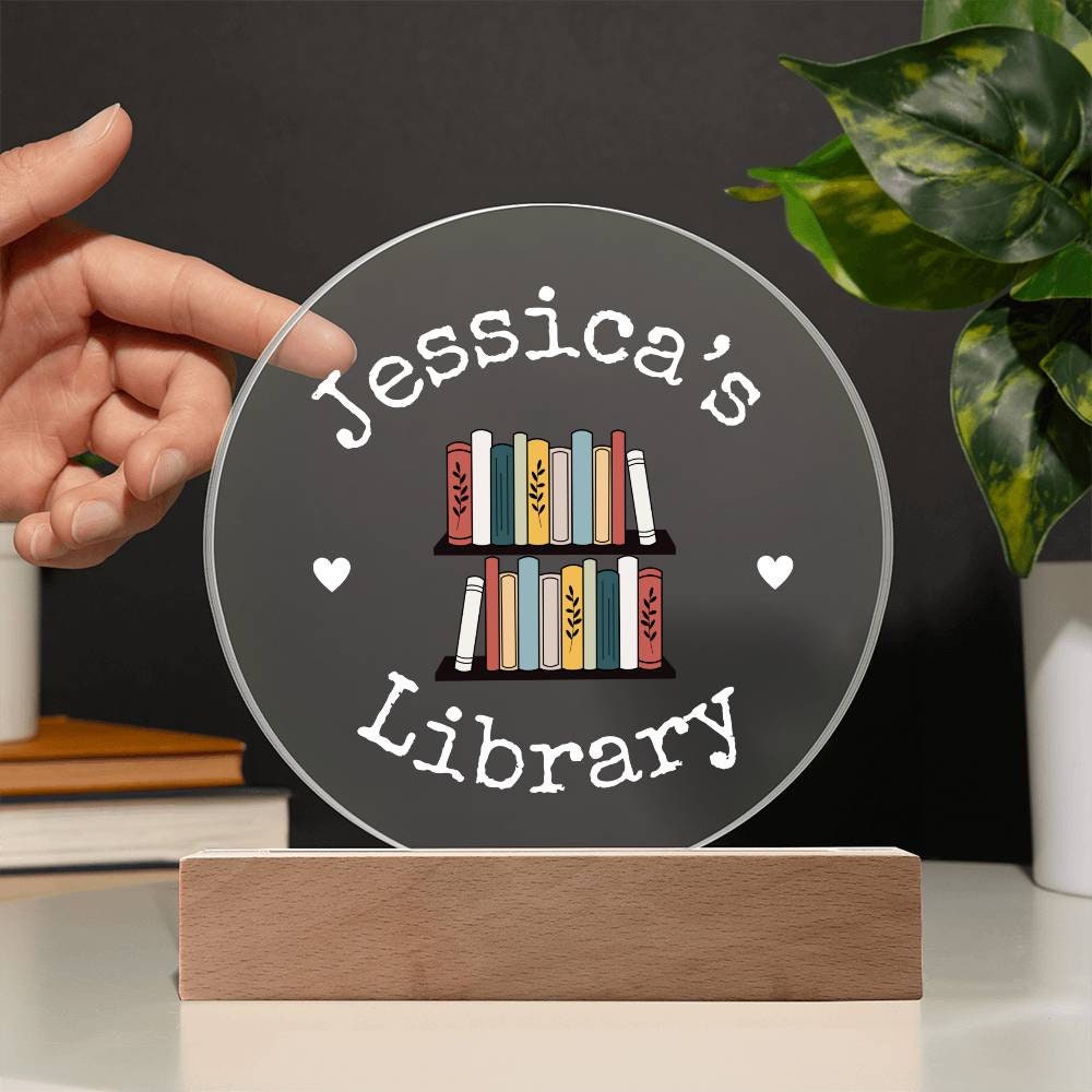 Name Library Sign Night Light, Bookshelf Sign Bookish Bookworm Gift ...