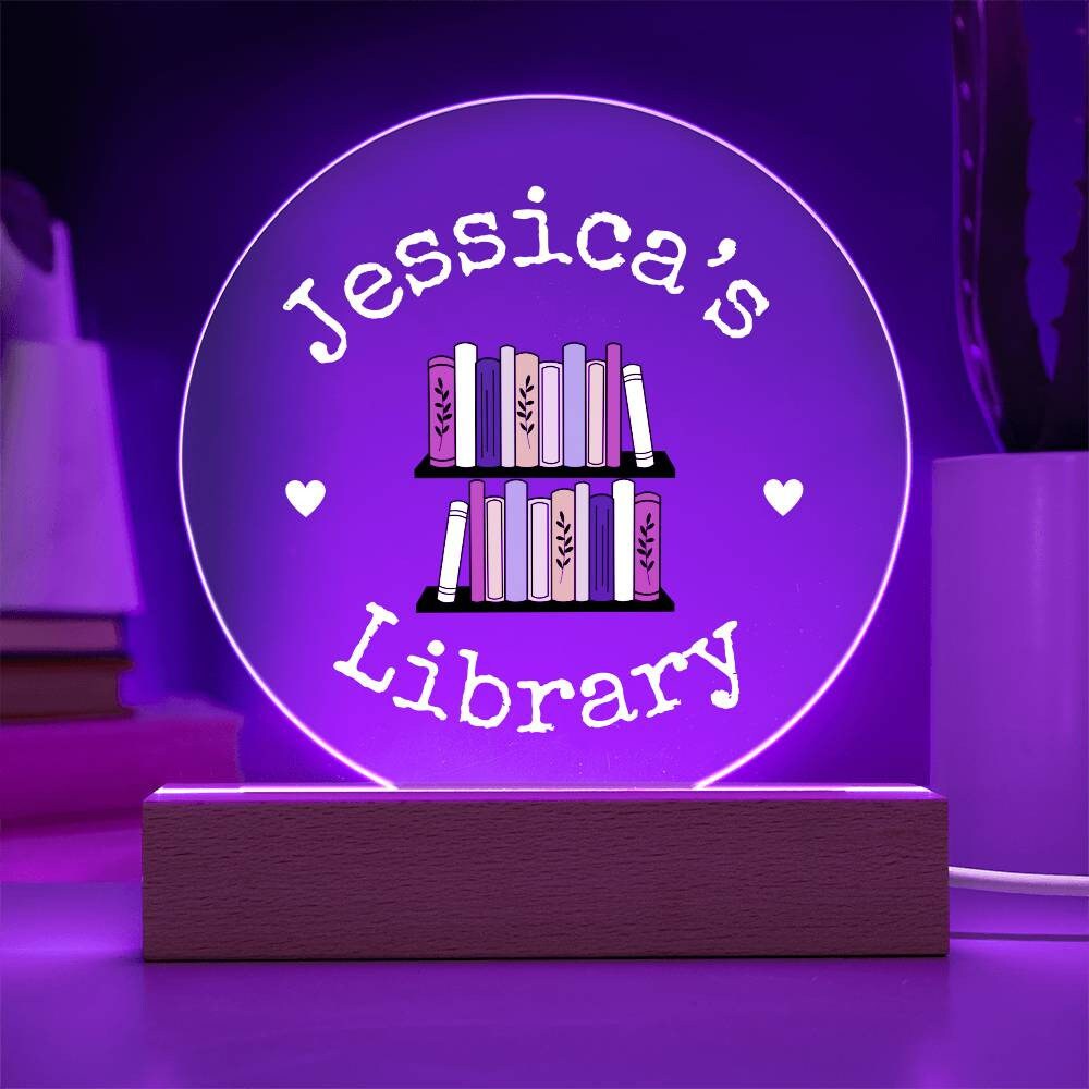 Name Library Sign Night Light, Bookshelf Sign Bookish Bookworm Gift ...
