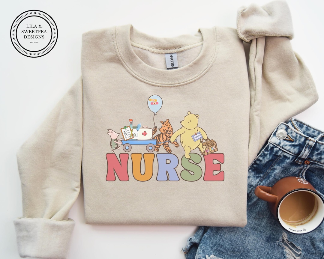 Winnie the Pooh Pediatric Nurse Sweatshirt, Classic Pooh Bear Peds ...